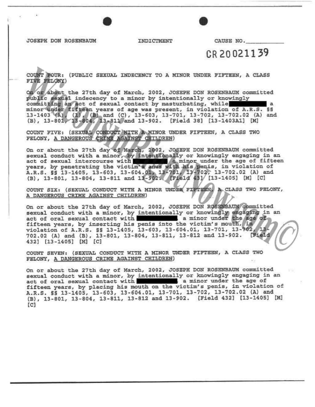 Joseph Rosenbaum Sex Offender Arizona '02 Criminal Complaint